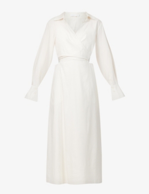 SIMKHAI - Giulia wrap-over linen-blend midi dress | Selfridges.com