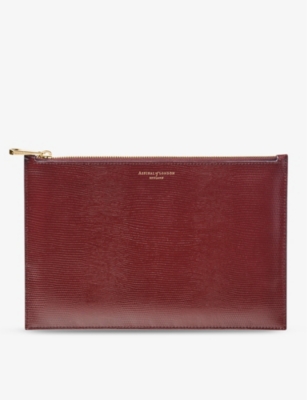 ASPINAL OF LONDON - Large Essential lizard-embossed leather flat pouch ...