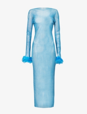 AMY LYNN - Rhinestone-embellished faux-feather cuff chainmail maxi ...