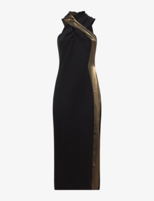 Reiss Carla Metallic-panel Stretch-woven Midi Dress In Black | ModeSens