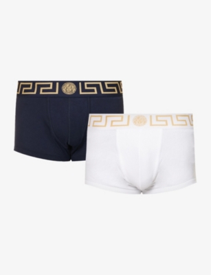 VERSACE - Pack of two logo-waistband low-rise stretch-cotton trunks ...