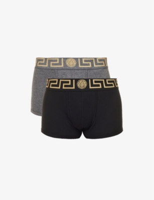 Versace Mens Black-grey Pack Of Two Logo-waistband Stretch-cotton ...