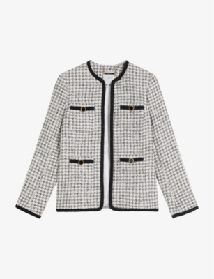 TED BAKER - Lyrra dogtooth-pattern collarless cotton jacket ...