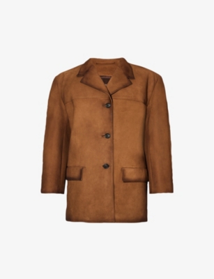 Prada Single-breasted Suede Jacket In Rovere | ModeSens