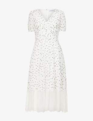 SELF-PORTRAIT - Polka-dot lace-trim woven midi dress | Selfridges.com
