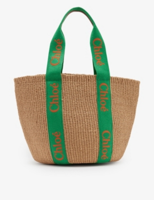 CHLOE - Brand-panel raffia tote bag | Selfridges.com