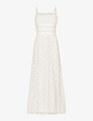 RODARTE - Floral-embroidered ruffle-trim lace maxi dress | Selfridges.com
