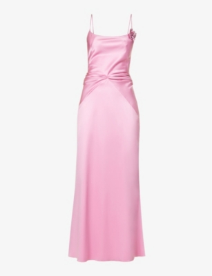 MACH & MACH - Flower-embellished ruched satin maxi dress | Selfridges.com