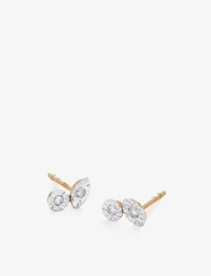 MONICA VINADER - 14ct yellow-gold and 0.054ct mixed-cut duo diamond stud earrings | Selfridges.com
