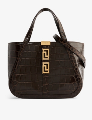 Versace Womens Chocolate Sorbet Greca Goddess Small Leather Tote Bag ...
