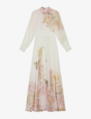 Ted Baker Womens White Lealani Floral-print Belted-waist Woven Midi ...