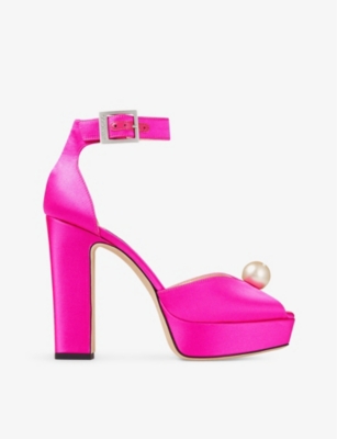 JIMMY CHOO - Socorie pearl-embellished satin heeled sandals ...