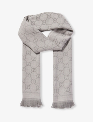 GUCCI - Monogram-pattern fringed-trim wool scarf | Selfridges.com