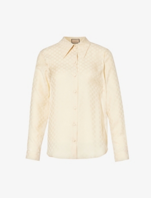 GUCCI - Monogram-pattern satin-texture regular-fit silk shirt ...