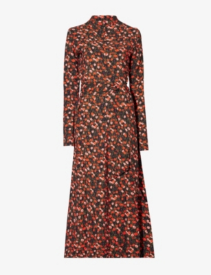 ME AND EM - Floral-print flared-hem stretch-woven midi dress ...