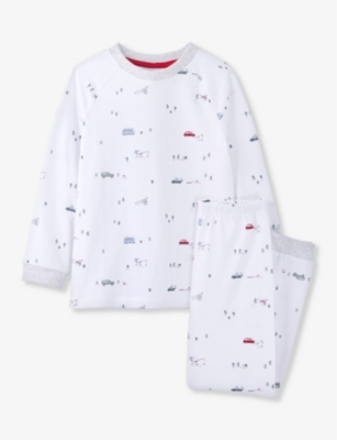 THE LITTLE WHITE COMPANY - Train-appliqué fitted-cuffs cotton pyjama ...