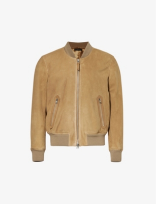 TOM FORD - Stand-collar suede-textured leather bomber jacket ...