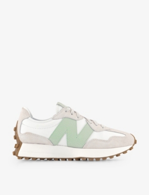 NEW BALANCE - 327 logo-embroidered suede and woven low-top trainers ...