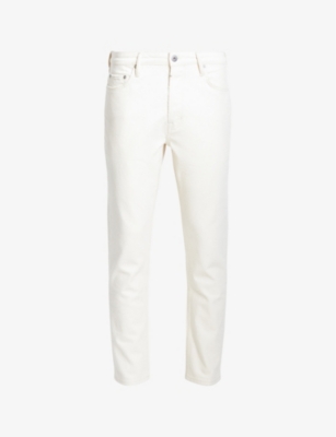 Allsaints Mens Oatmeal White Dean Slim-fit Cropped Stretch-denim Jeans ...