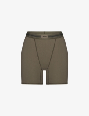 SKIMS - Cotton Rib logo-patch stretch-cotton boxer shorts | Selfridges.com