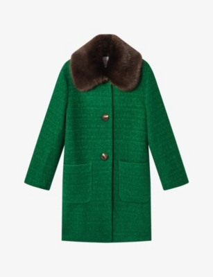 Lk Bennett Aster Faux Fur-trim Boucle Coat In Gre-green | ModeSens