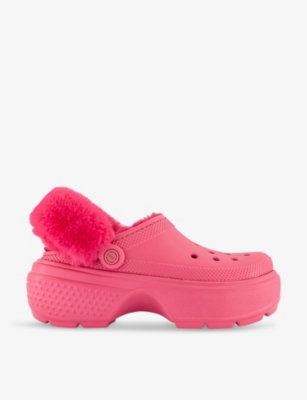 Crocs Womens Hyper Pink Stomp Faux Fur-lined Rubber Clogs | ModeSens