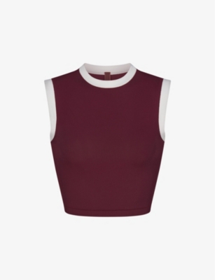 SKIMS - Soft Lounge contrast-trim cropped stretch-modal top ...