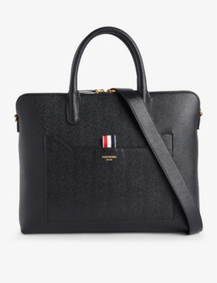THOM BROWNE - Brand-tab grained-leather briefcase | Selfridges.com