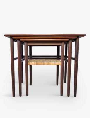 VINTERIOR - Pre-loved set of three teak wood and cane nesting tables ...
