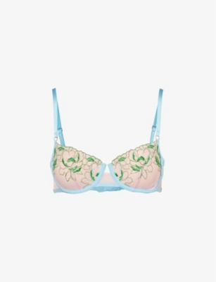 DORA LARSEN - Rae floral-lace stretch recycled-nylon plunge bra ...