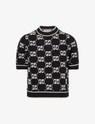 GUCCI - Monogram-pattern bouclé-texture wool-knit top | Selfridges.com