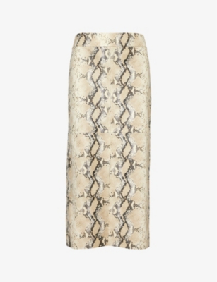 HELMUT LANG - Python-effect mid-rise leather maxi skirt | Selfridges.com