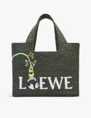 LOEWE - Loewe x Suna Fujita Pandas Font small raffia tote bag ...