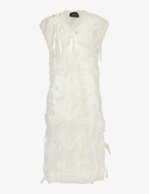 SIMONE ROCHA - Floral-embroidered bow-embellished woven midi dress ...
