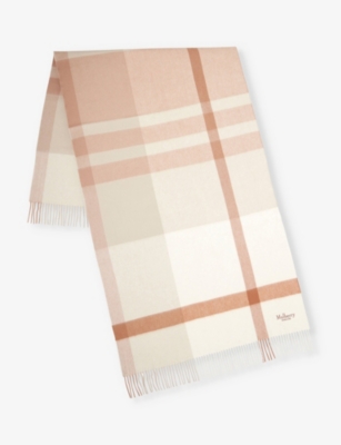 MULBERRY - Check-pattern logo-embroidered wool scarf | Selfridges.com