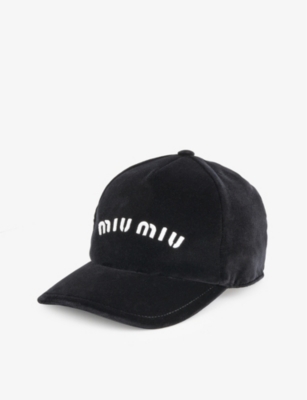 MIU MIU - Brand-embroidered velour cap | Selfridges.com