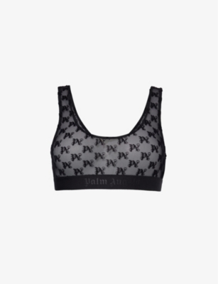 PALM ANGELS - Monogram branded-print lace bra | Selfridges.com