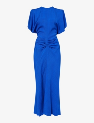 VICTORIA BECKHAM - Round-neck ruched woven midi dress | Selfridges.com
