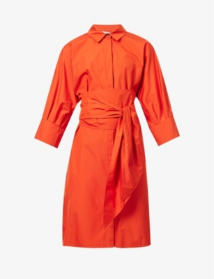 S MAX MARA - Tabata belted-waist cotton-poplin midi dress | Selfridges.com