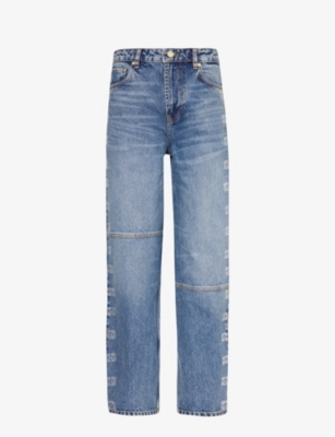 GANNI - Wide-leg high-rise organic-denim jeans | Selfridges.com