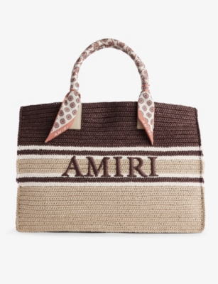 AMIRI - Brand-embroidered striped raffia tote bag | Selfridges.com