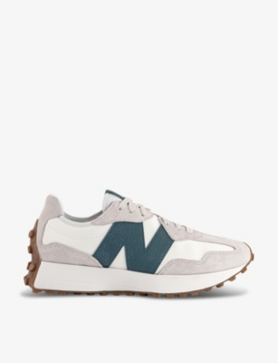 NEW BALANCE - 327 logo-embroidered suede and woven low-top trainers ...