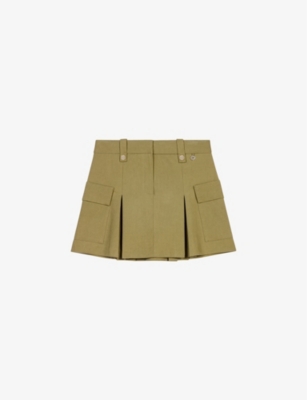 MAJE - Box-pleated flap-pockets stretch cotton-blend mini skirt ...