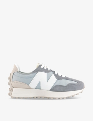 NEW BALANCE - 327 logo-embroidered suede and woven low-top trainers ...