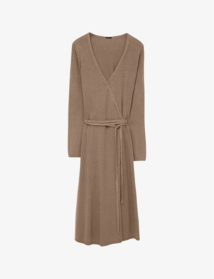 JOSEPH - Wrap-over long-sleeve stretch linen-blend midi dress ...