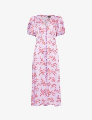 ME AND EM - Berry-print V-neck woven-blend midi dress | Selfridges.com