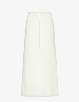 SELF-PORTRAIT - Drawstring-waist crochet-pattern knitted midi skirt ...