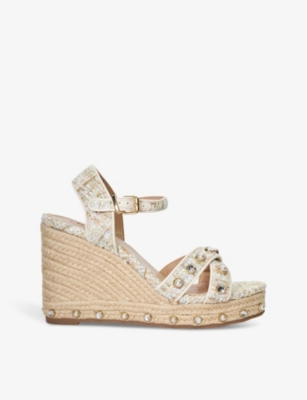 DUNE - Kays faux pearl-embellished raffia wedge sandals | Selfridges.com