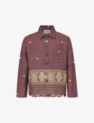 Kartik Research Assamese-weave Cropped Silk Jacket In Raja Red/gold ...