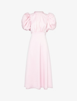 ROTATE BIRGER CHRISTENSEN - Puff-sleeve pleated satin midi dress ...